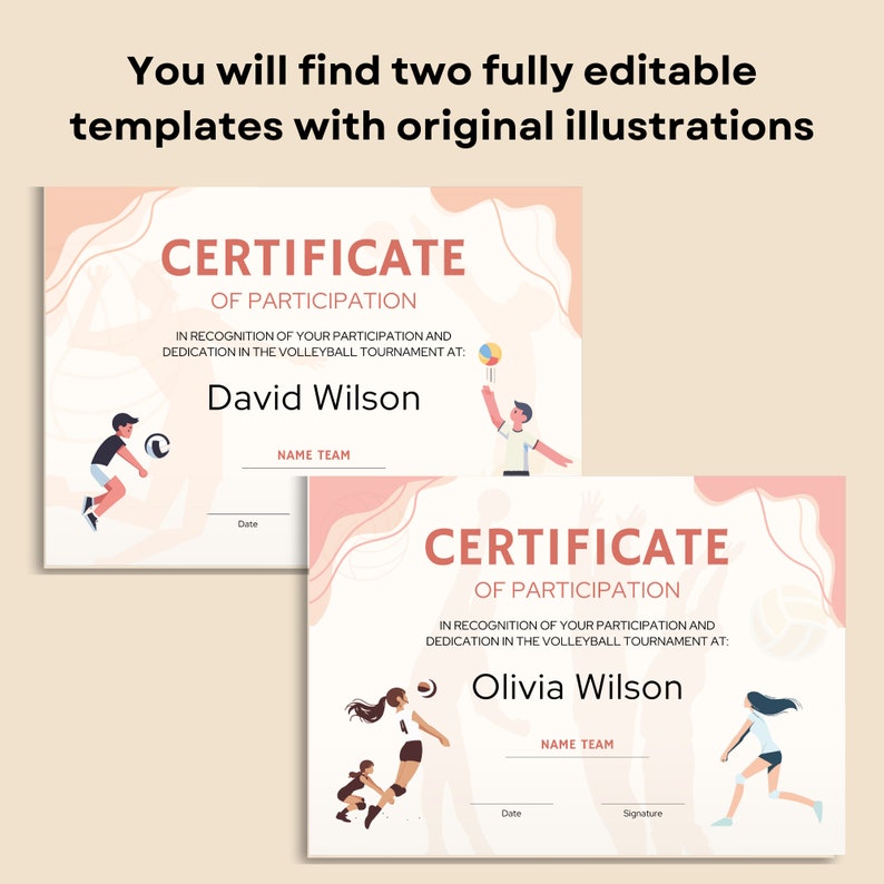 Editable Volleyball Certificate, Volleyball Award Template, Award ...