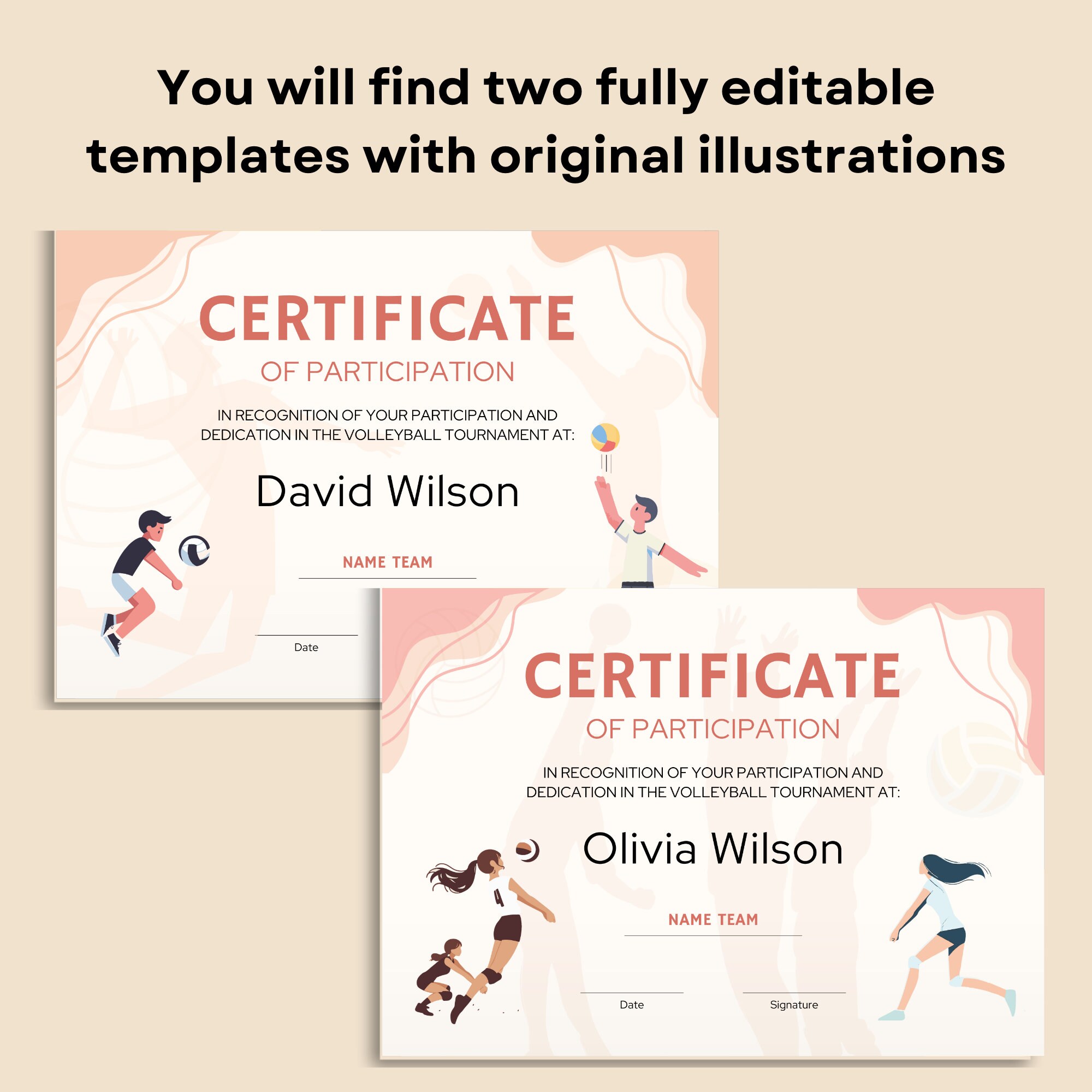 Editable Volleyball Certificate, Volleyball Award Template, Award ...