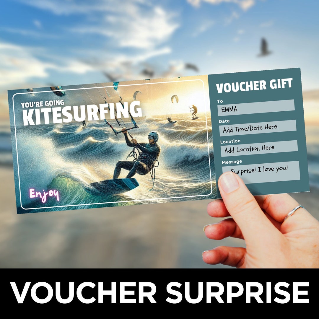 Kitesurfing Ticket Template, Water Sport Voucher, Printable Kitesurf ...