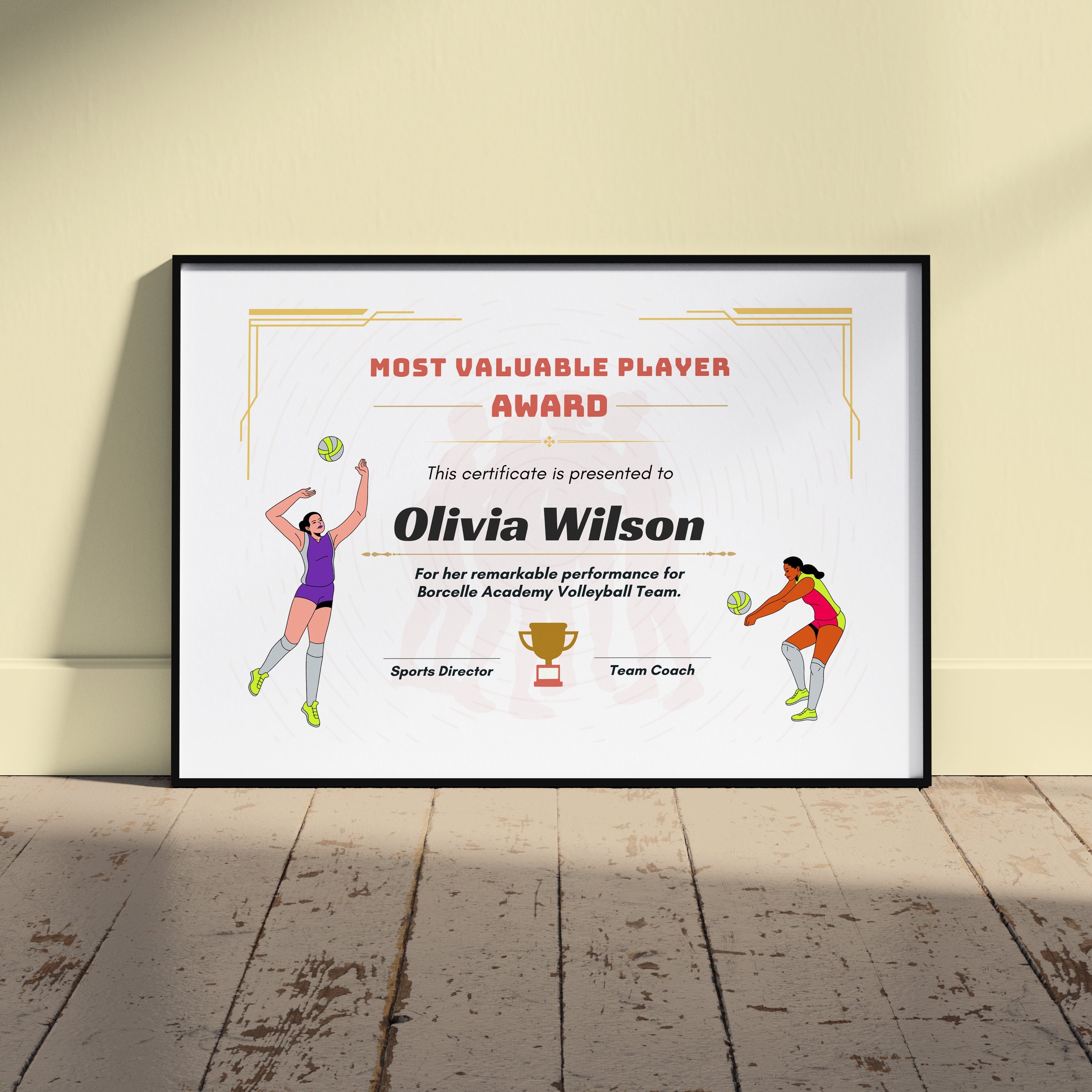 Editable Volleyball Certificate, Volleyball Award Template, Award ...