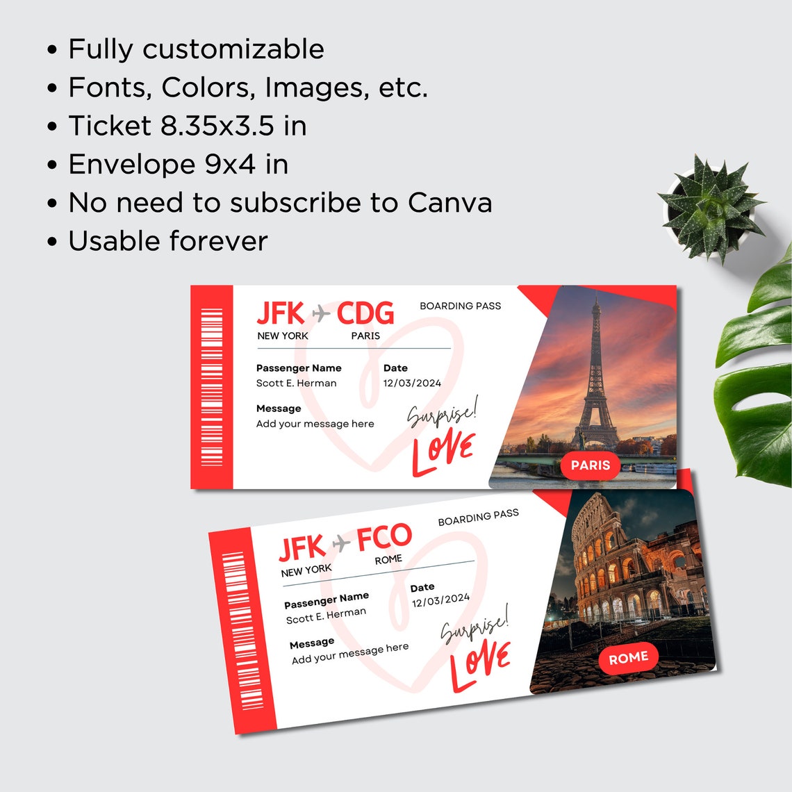Editable Plane Ticket Template, Boarding Pass Ticket Template, Airline ...