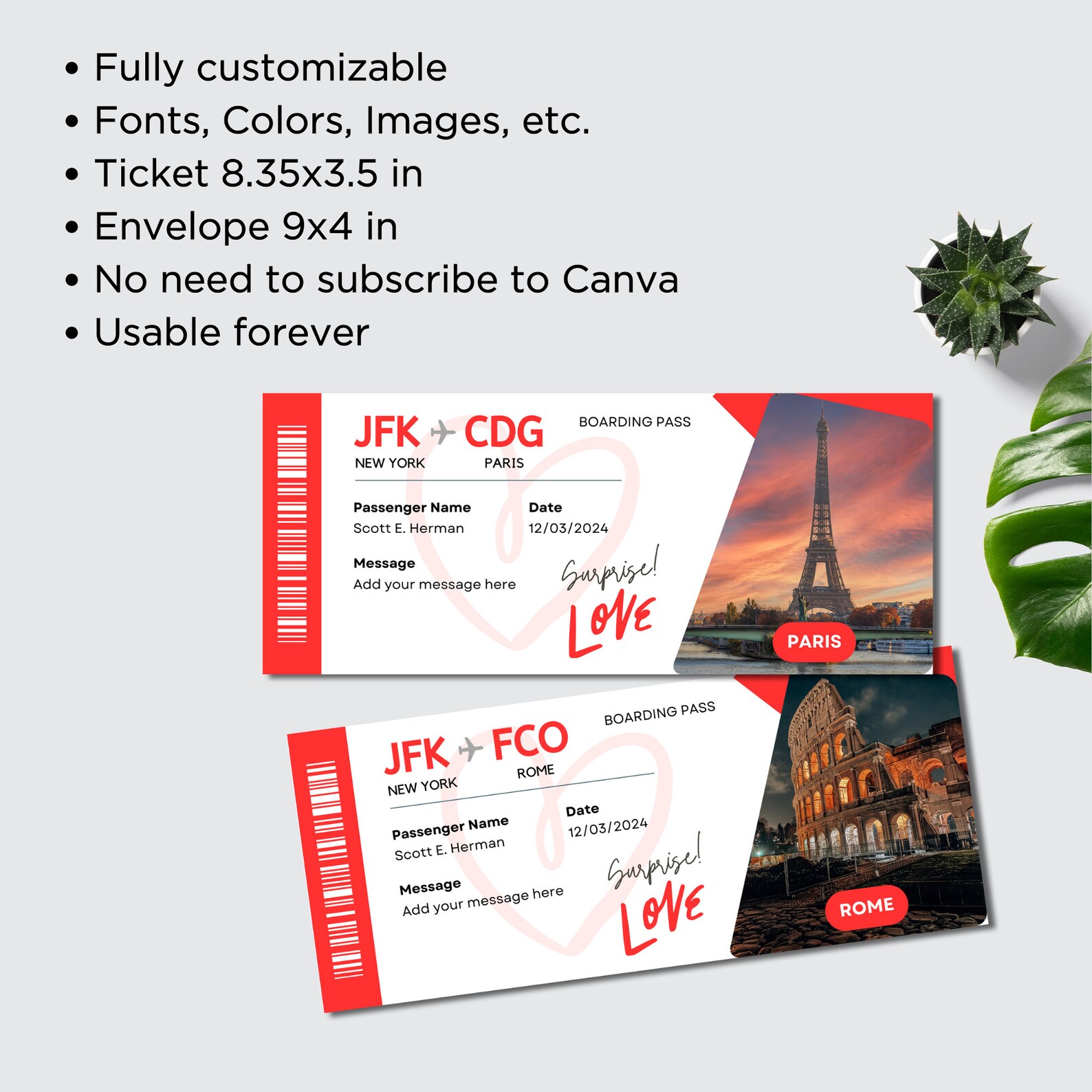 Editable Plane Ticket Template, Boarding Pass Ticket Template, Airline ...