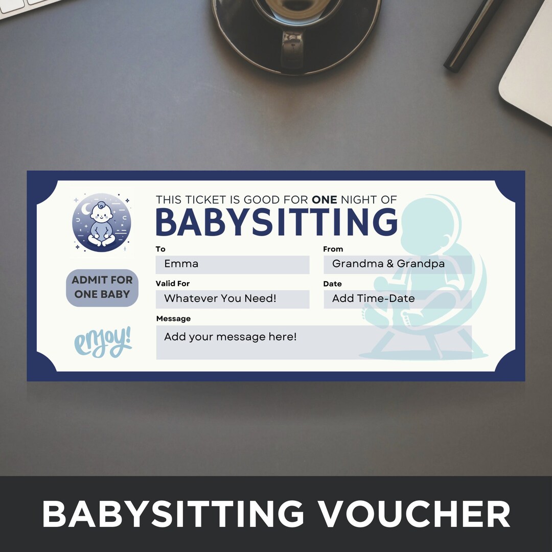 Printable Babysitting Voucher, Gift Coupon Template, Babysitter Coupon ...
