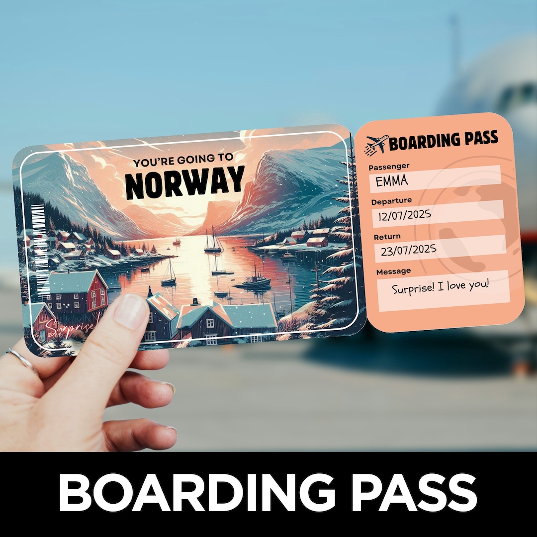 Norway Boarding Pass, Trip Surprise, Plane Ticket Template, Airplane ...