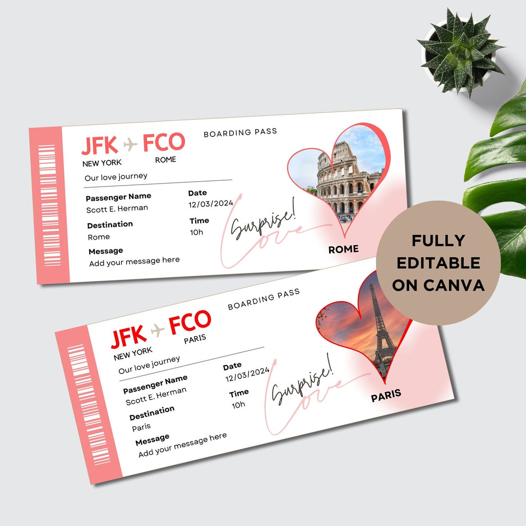 Editable Plane Ticket Template, Boarding Pass Ticket Template, Airline ...