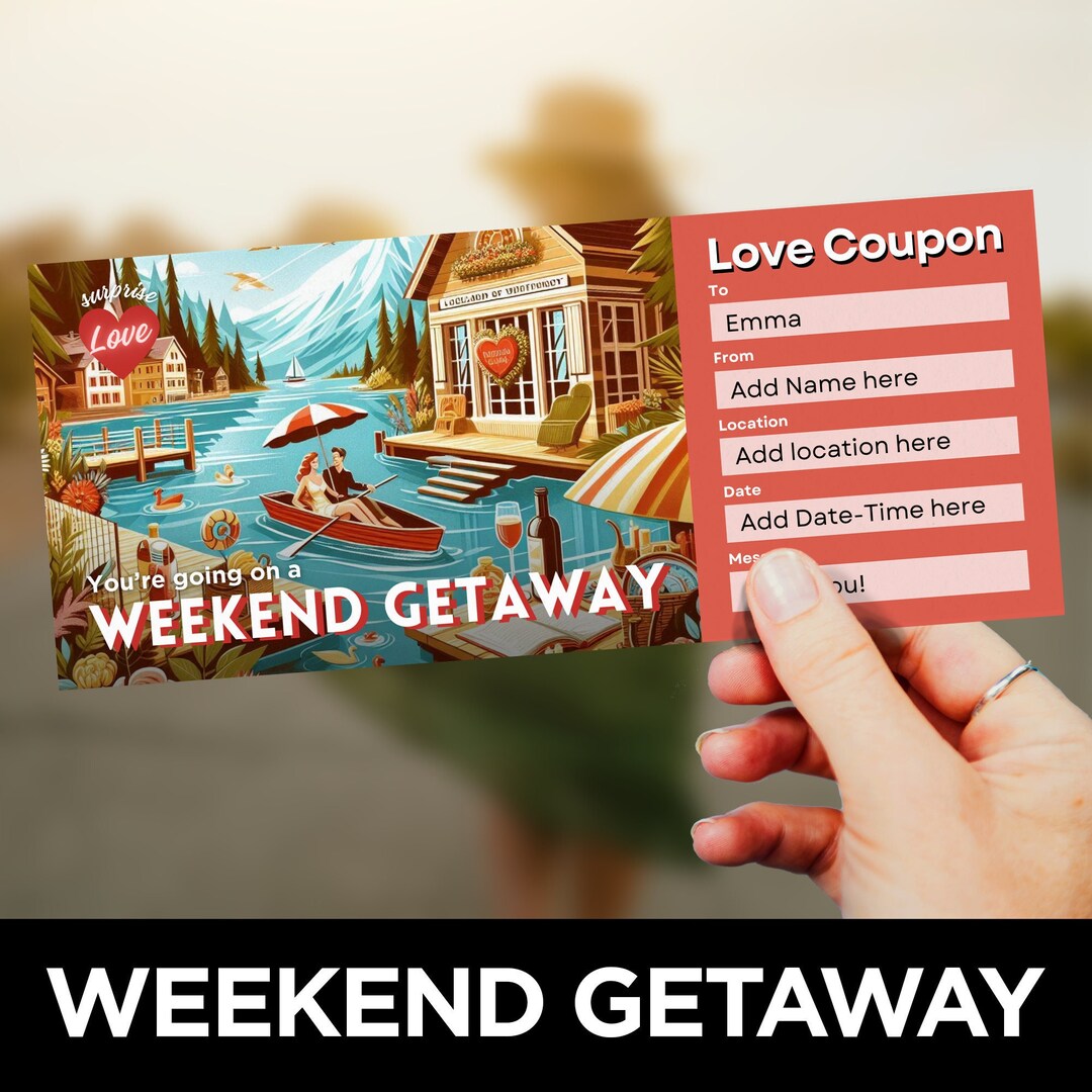 Weekend Getaway Ticket Template, Romantic Getaway, Travel Voucher, Road ...