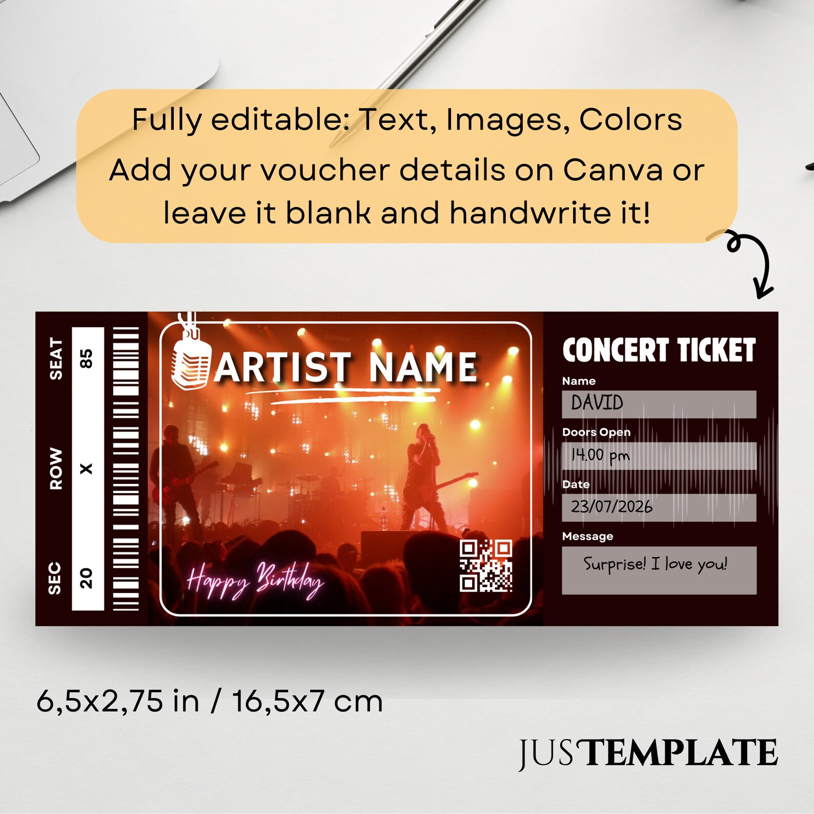 Concert Ticket Template, Printable Live Concert Tickets, Event Ticket ...