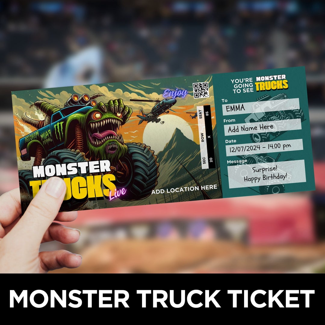 Monster Truck Ticket Template, Monster Truck Show, Monster Truck ...