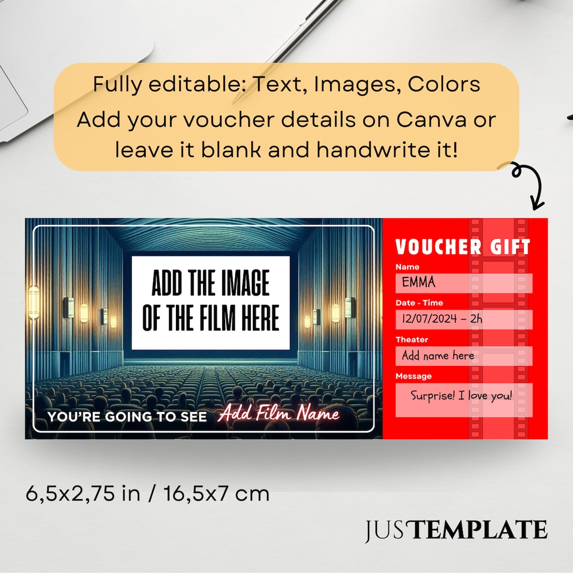 Movie Ticket Template, Printable Movie Coupon, Cinema Tickets, Movie ...