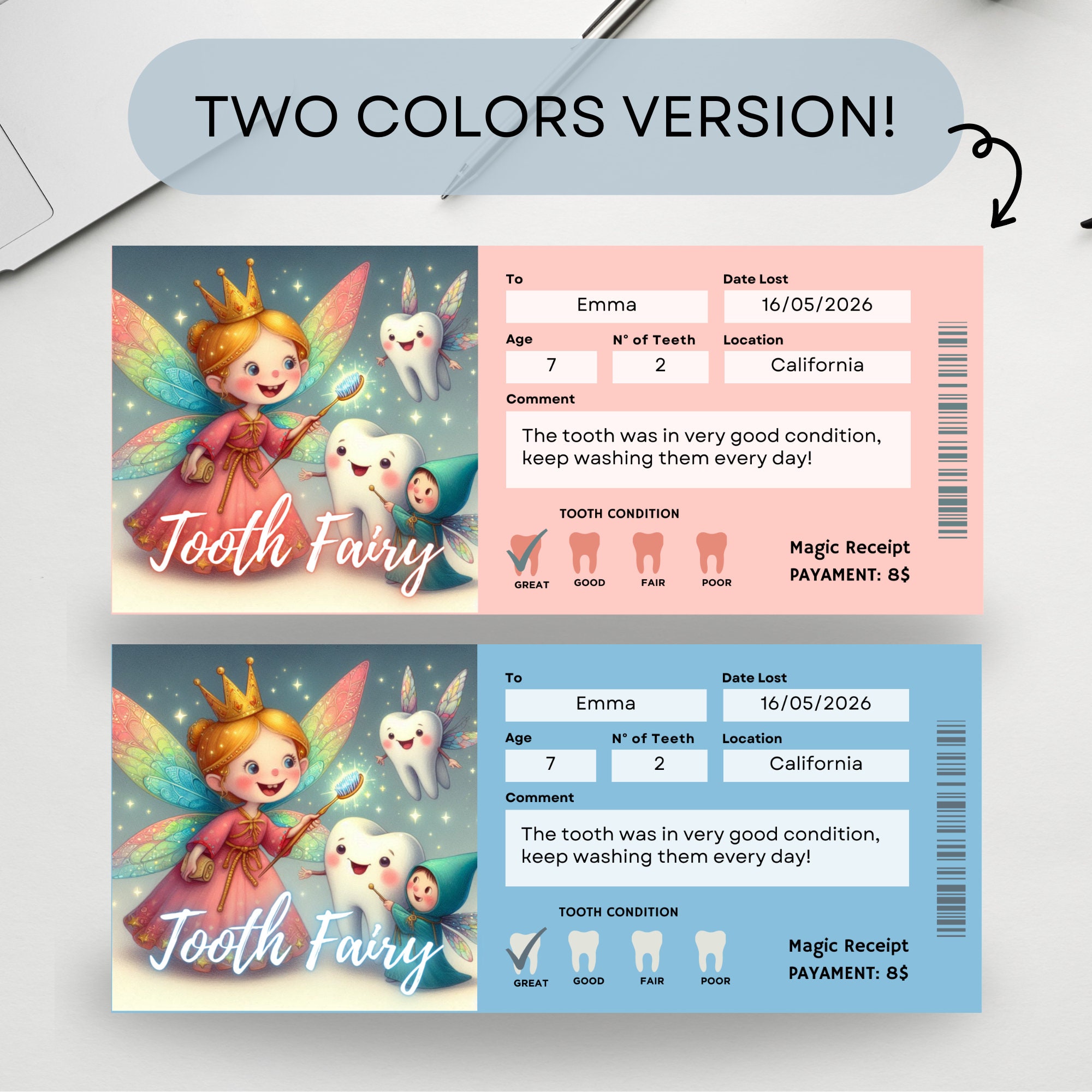 Tooth Fairy Receipt Template, Printable Receipt Template, Tooth Fairy ...