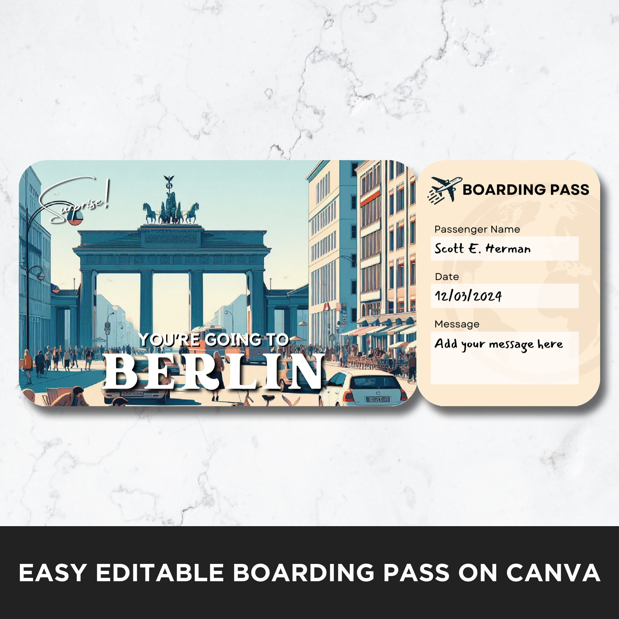Berlin Plane Ticket Template, Boarding Pass Ticket Template, Airline ...