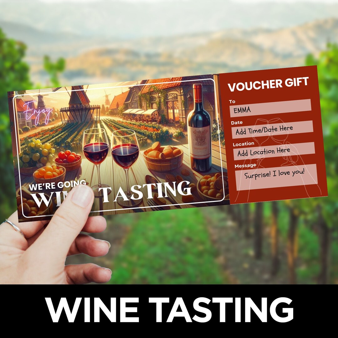 Wine Tasting Voucher Template, Present for Wine Lover, Experience Gift ...