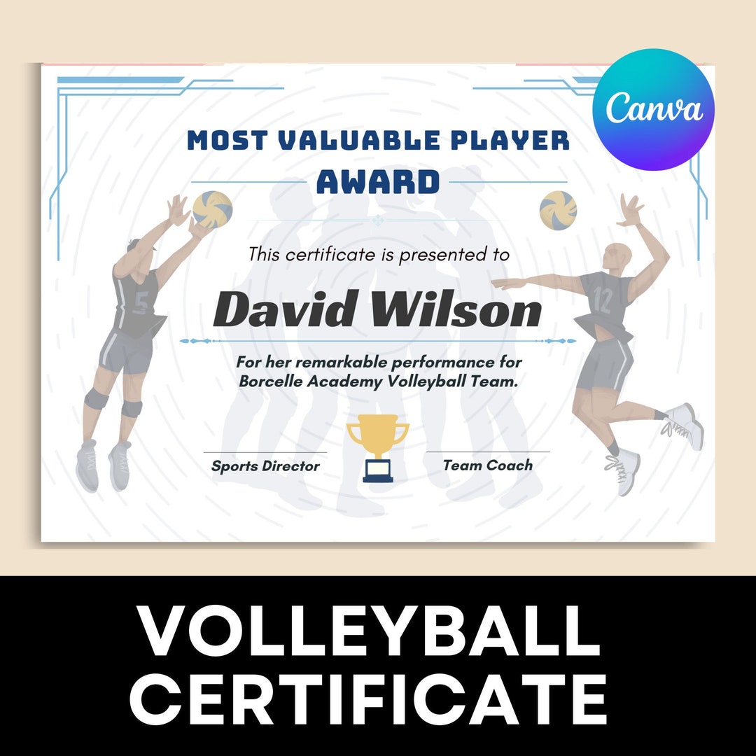 Editable Volleyball Award, Volleyball Certificate Template, Award ...