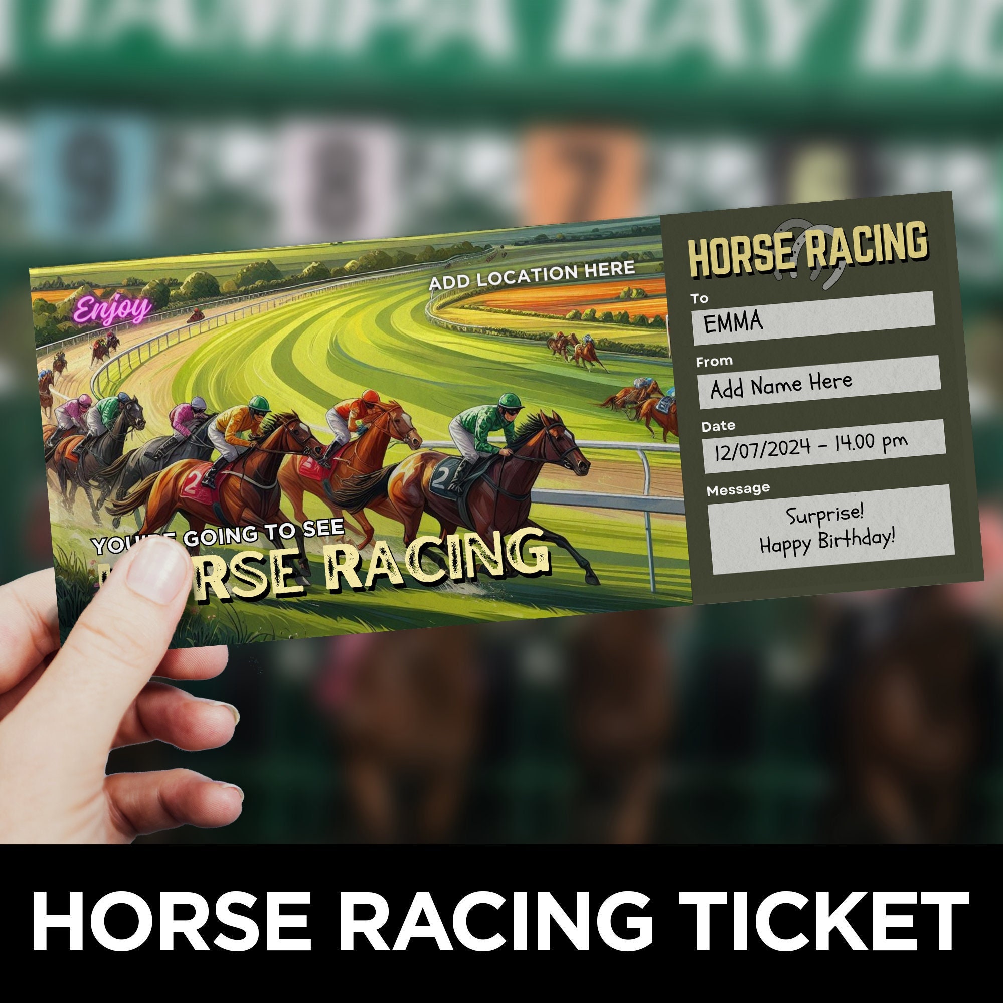Horse Racing Ticket Template, Horse Race Voucher, Horse Lover Gift ...