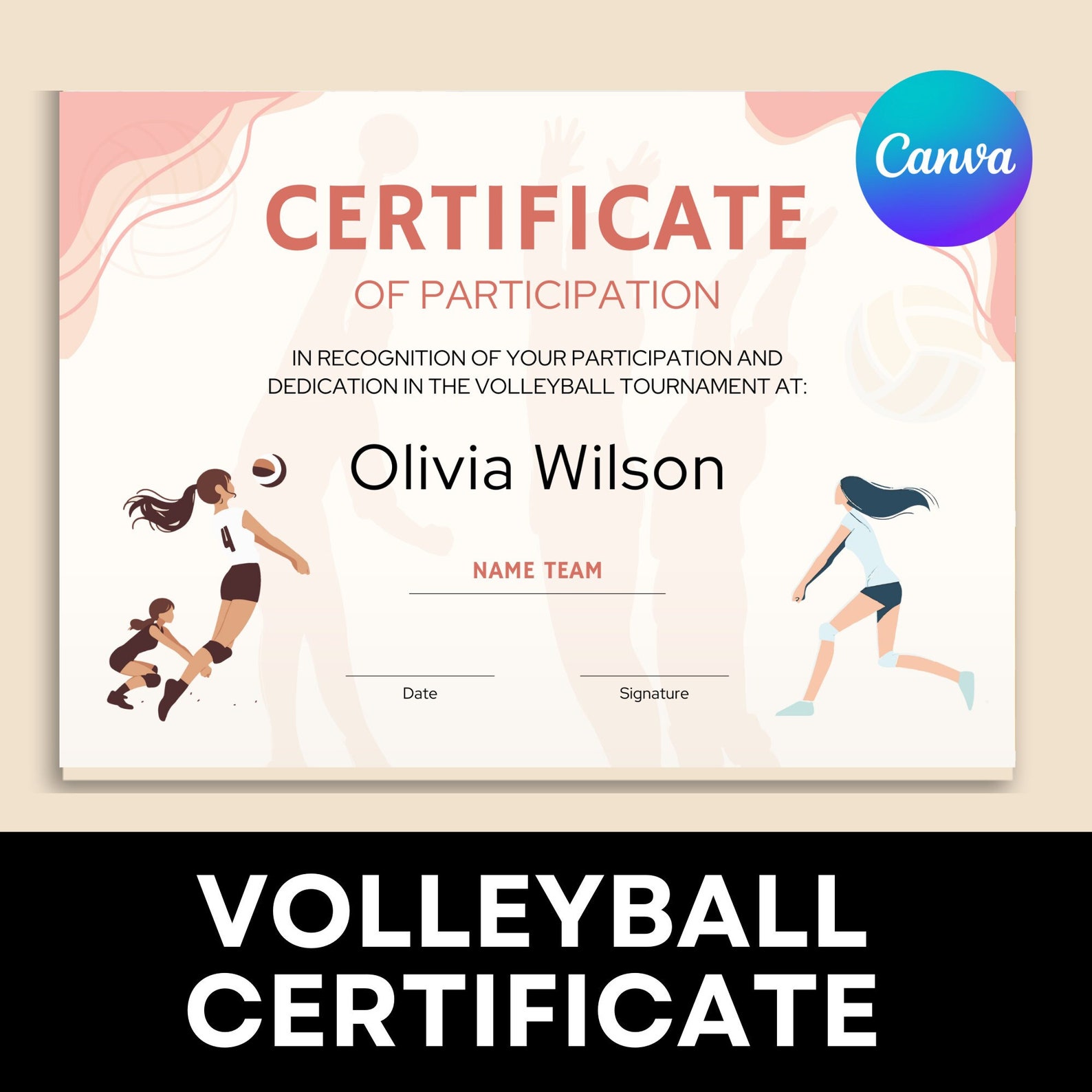 Editable Volleyball Award, Volleyball Certificate Template, Award ...