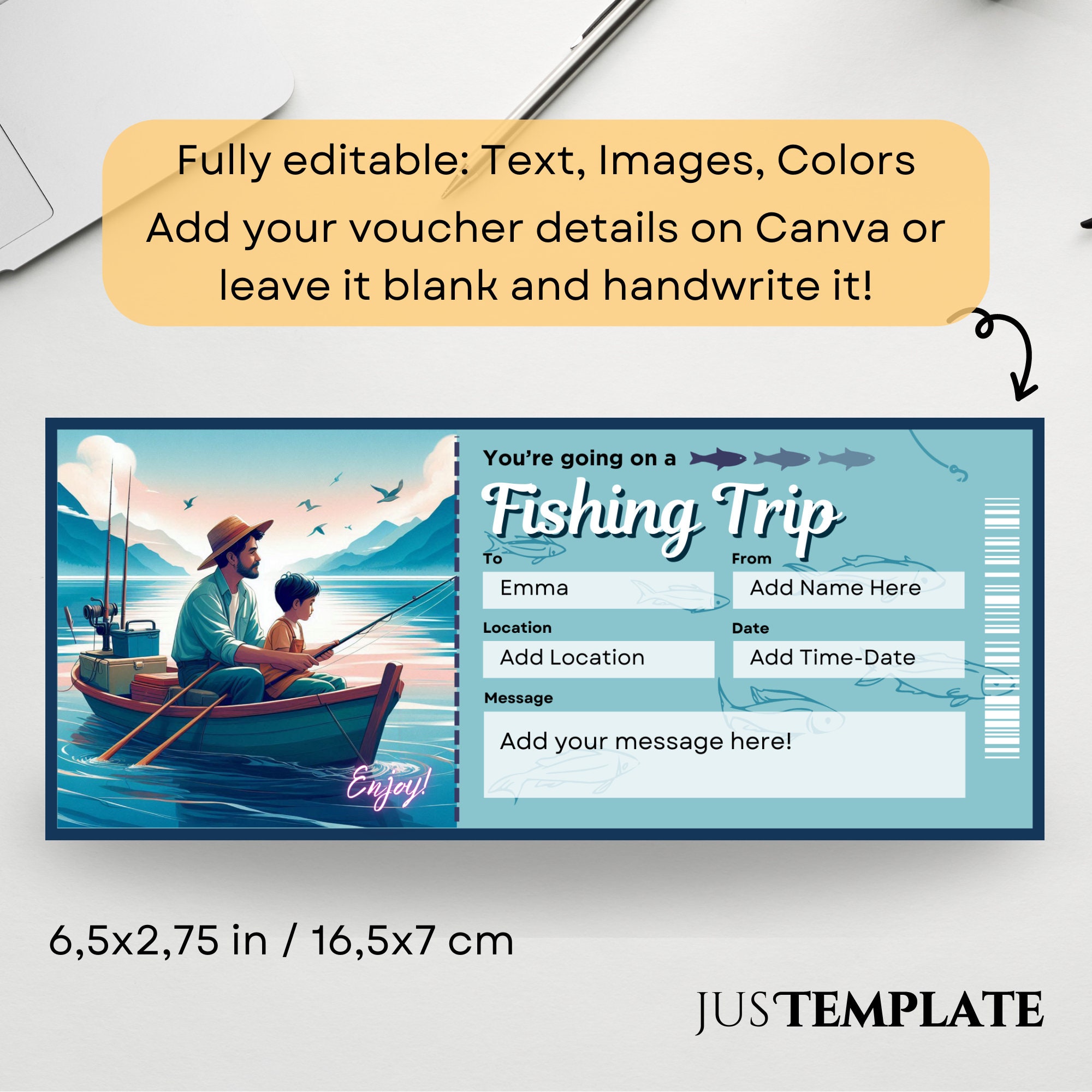 Fishing Trip Ticket Template, Fishing Voucher, Adventure Voucher ...