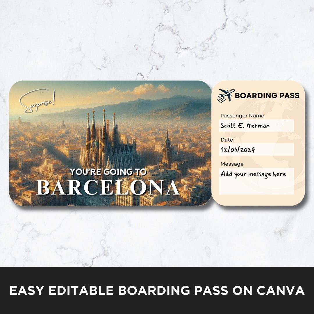 Barcelona Plane Ticket Template, Boarding Pass Ticket Template, Airline ...