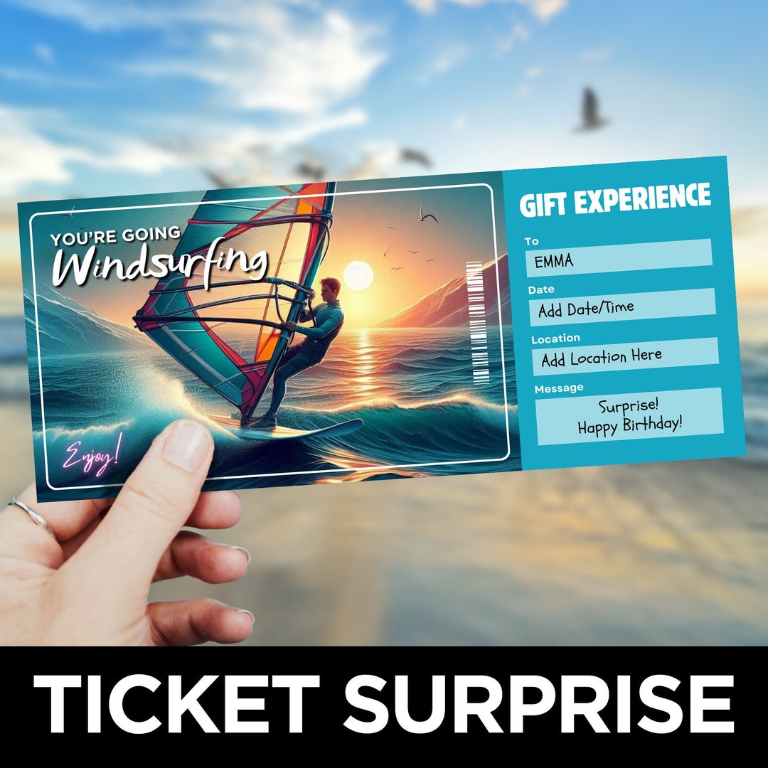 Windsurfing Ticket Template, Water Sport Voucher, Printable Windsurf ...