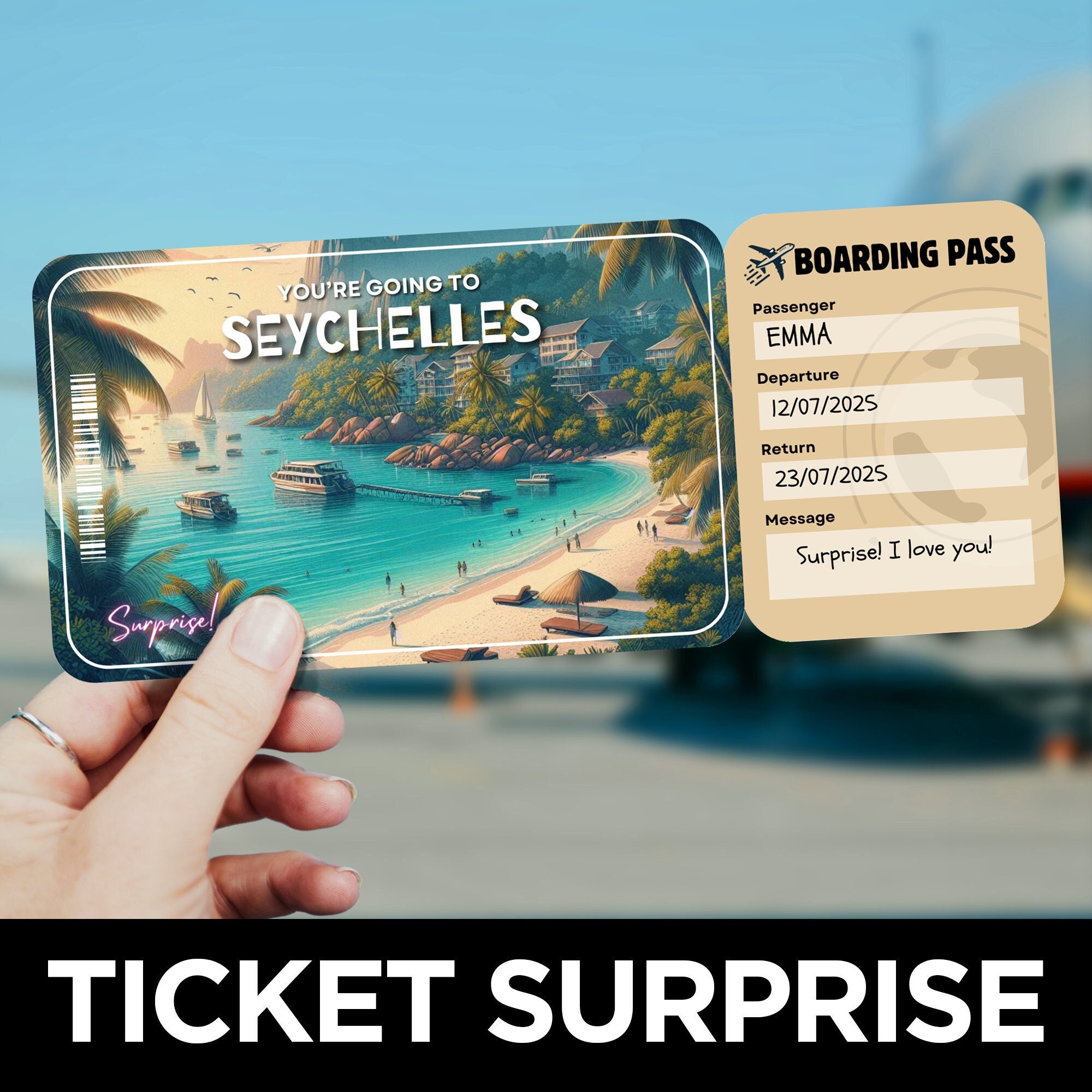 Seychelles Boarding Pass, Trip Surprise, Plane Ticket Template ...