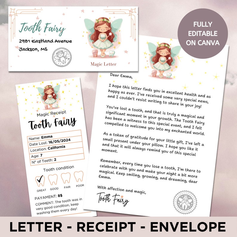 Tooth Fairy Certificate, Printable Tooth Fairy Letter, Tooth Fairy ...