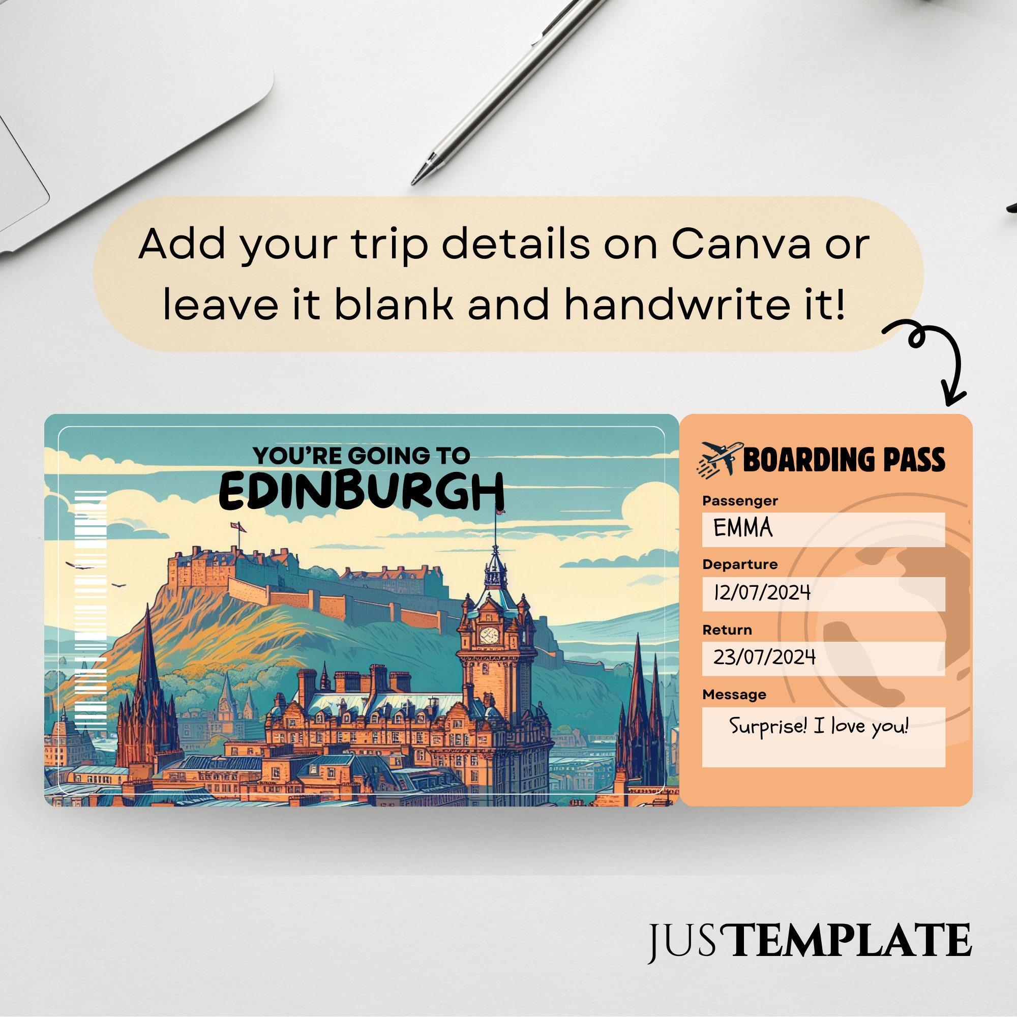 Edinburgh Trip Surprise, Boarding Pass Ticket Template, Flight Boarding ...
