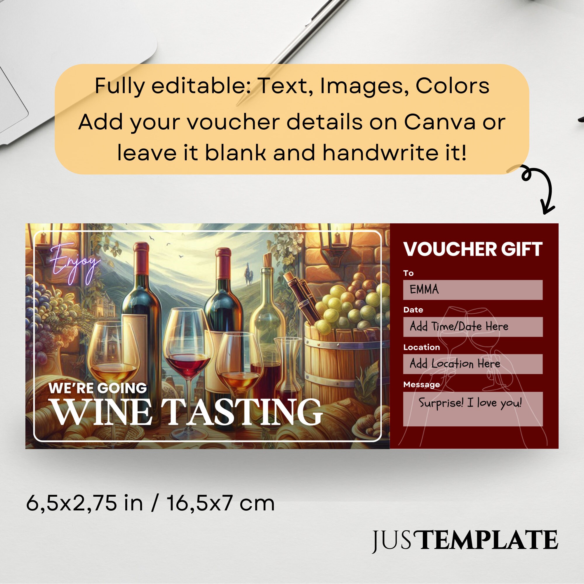 Wine Tasting Voucher Template, Present for Wine Lover, Experience Gift ...
