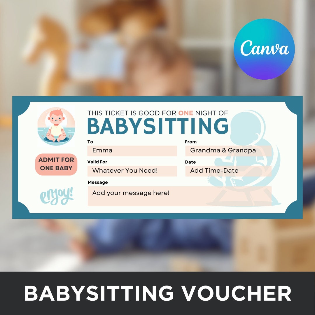 Printable Babysitting Voucher, Gift Coupon Template, Babysitter Coupon ...