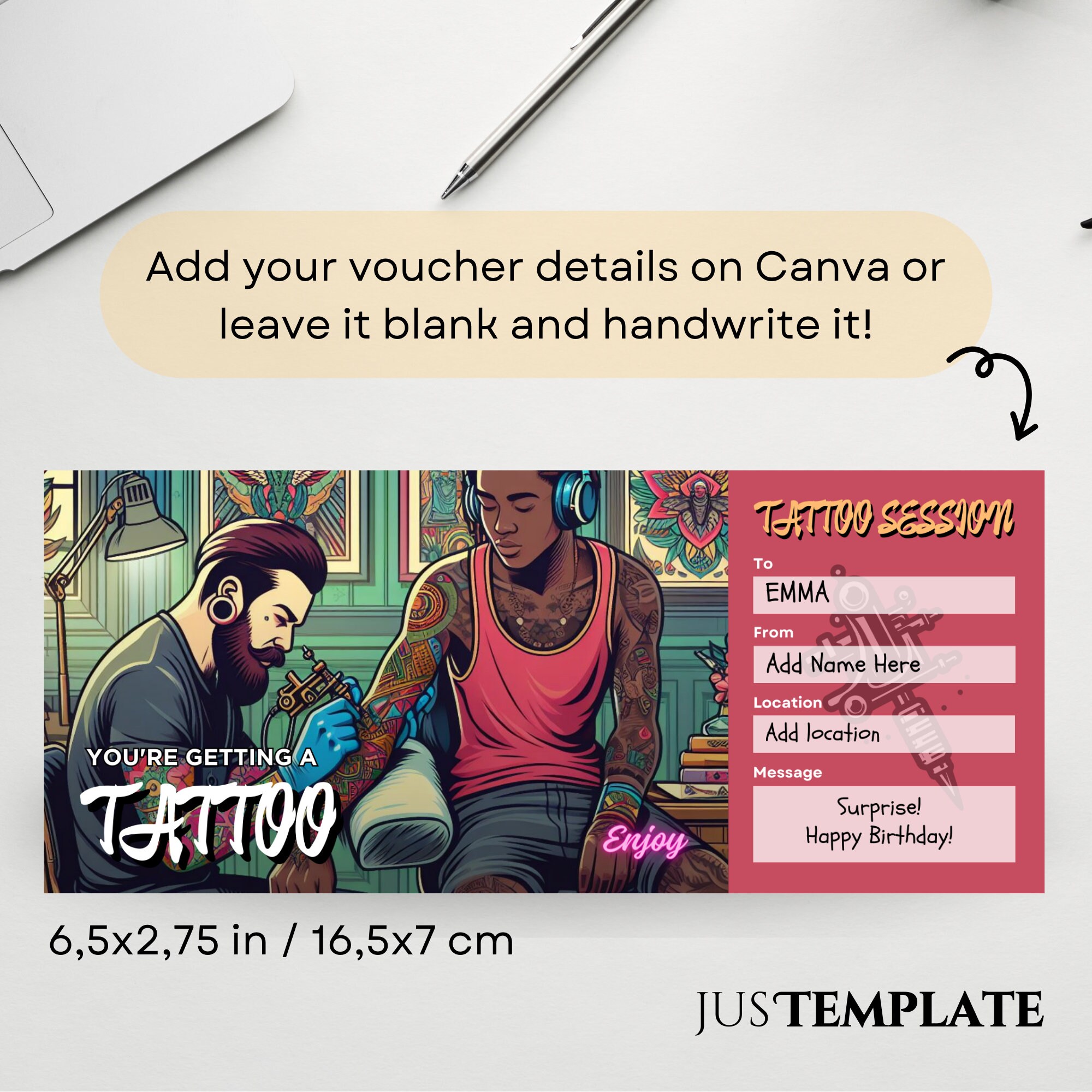 Tattoo Voucher Template, Tattoo Ticket, Ticket Surprise, Tattoo Lover ...