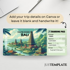 Bali Boarding Pass, Trip Surprise, Plane Ticket Template, Boarding Pass ...