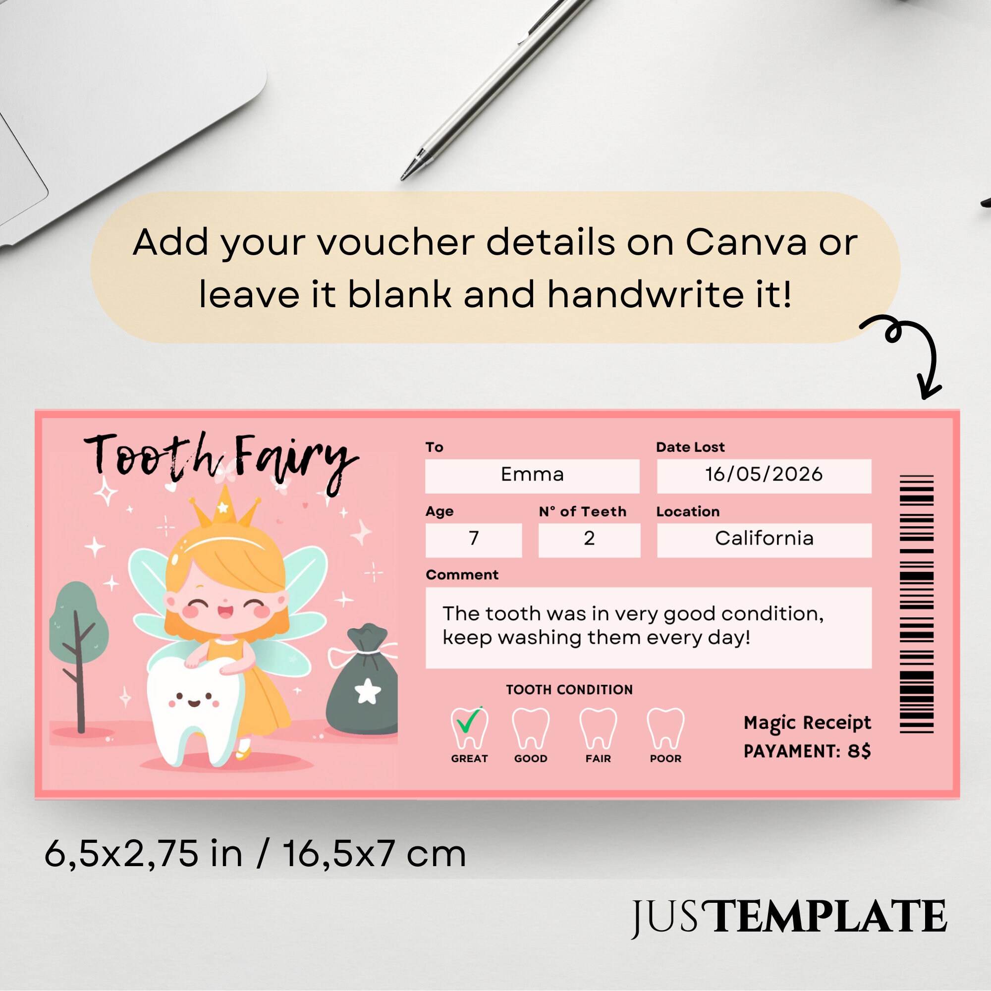 Tooth Fairy Receipt Template, Printable Receipt Template, Tooth Fairy ...