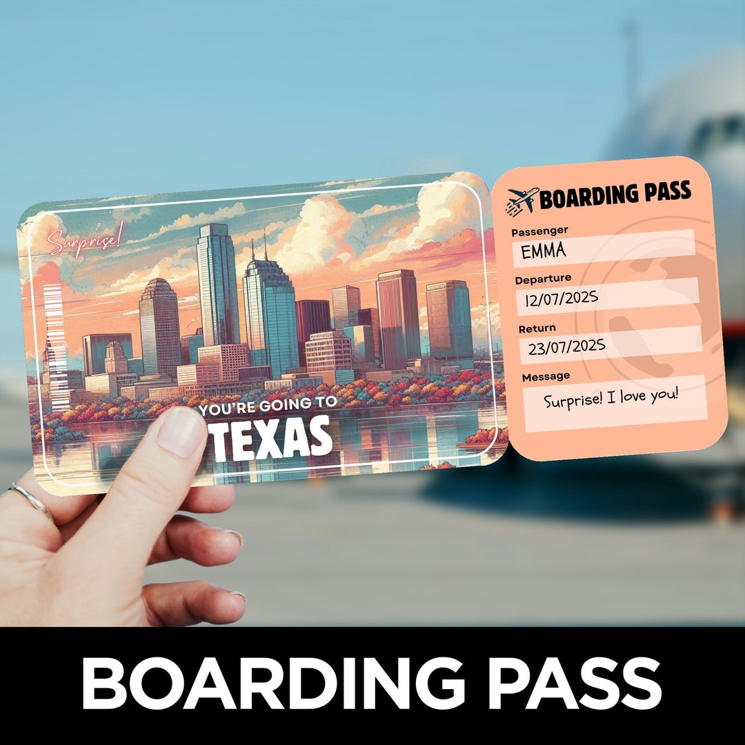 Texas Boarding Pass, Trip Surprise, Plane Ticket Template, Airplane ...