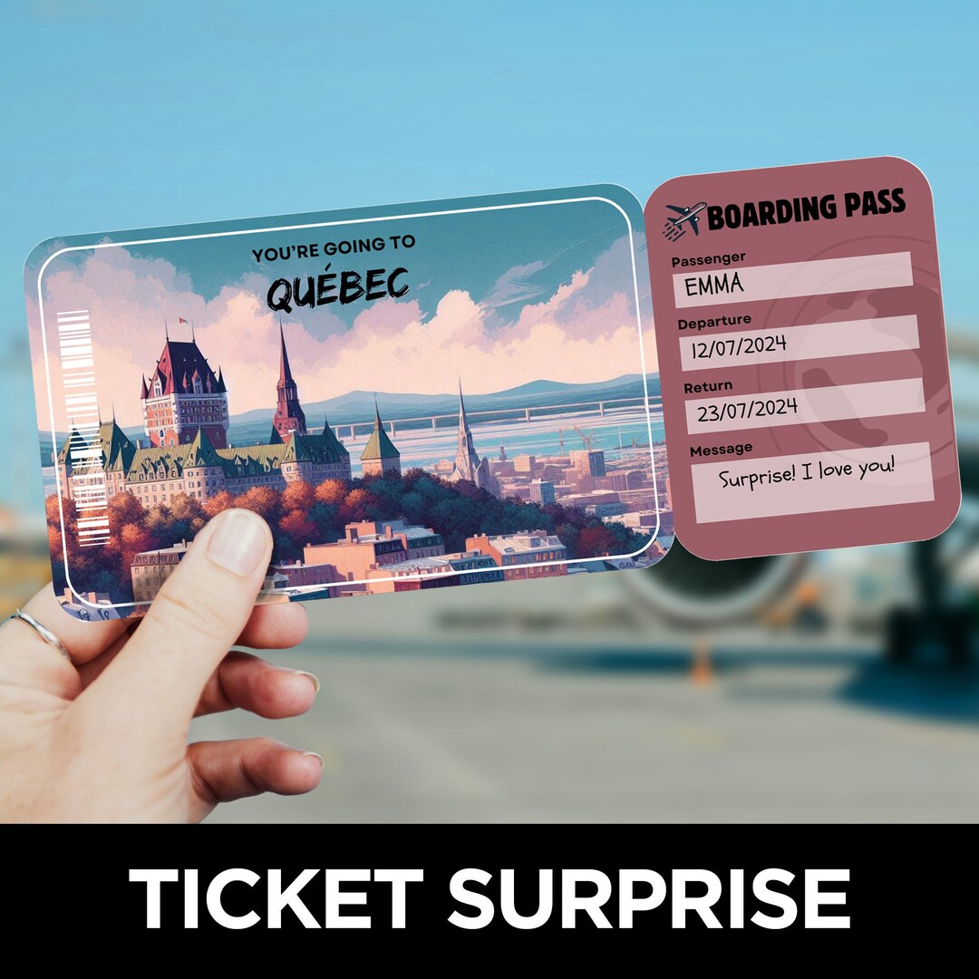 Québec Boarding Pass, Trip Surprise, Plane Ticket Template, Airplane ...