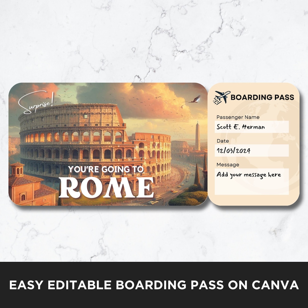 Rome Plane Ticket Template, Boarding Pass Ticket Template, Flight ...
