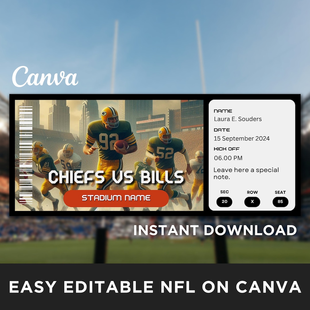 Nfl Ticket Template, Event Ticket, Football Game Ticket, Sports Event ...