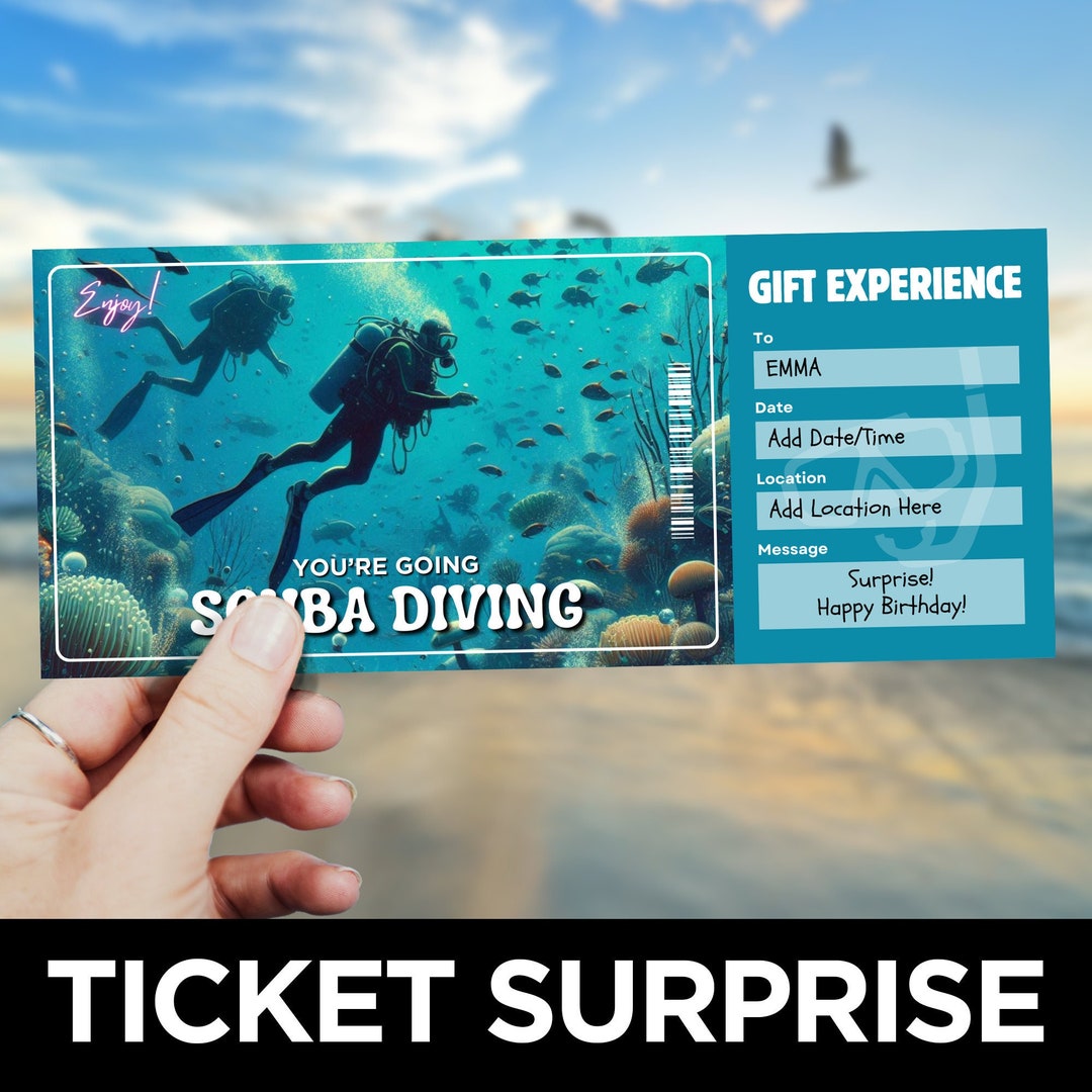 Scuba Diving Ticket Template, Water Sport Voucher, Printable Deep Sea ...
