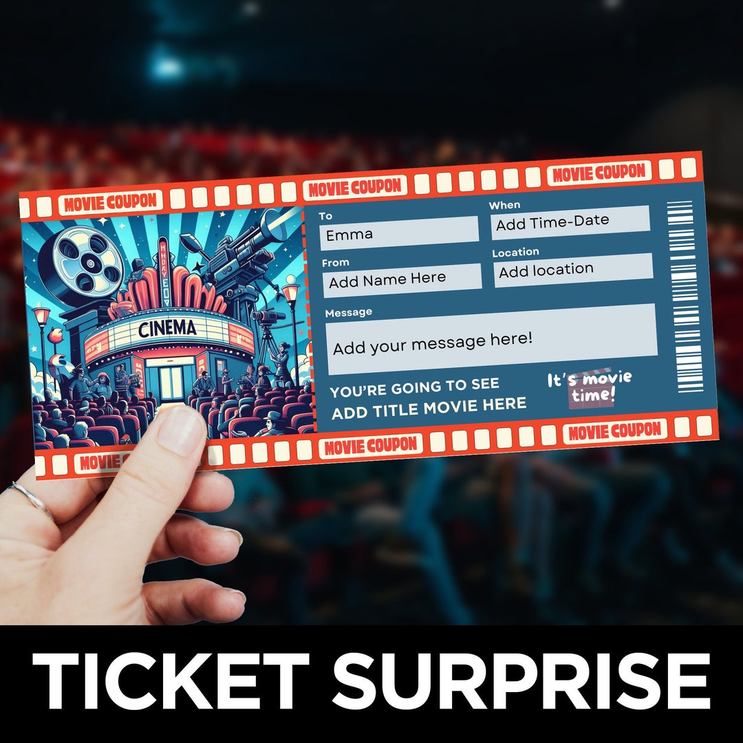 Movie Ticket Template, Printable Movie Coupon, Cinema Tickets, Movie ...