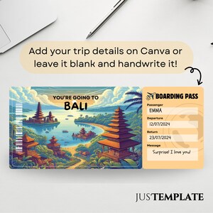 Bali Boarding Pass, Trip Surprise, Plane Ticket Template, Printable ...
