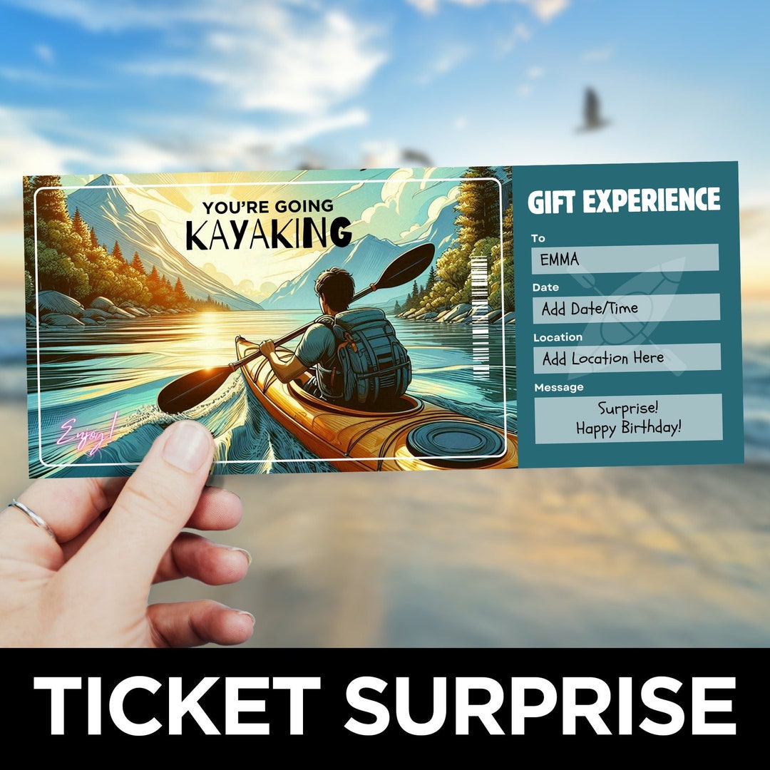 Kayaking Ticket Template, Kayak Adventure Voucher, Printable Kayak ...