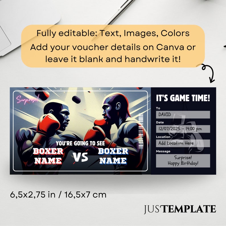 Boxing Ticket Template, Boxing Match Invite, Sports Event Ticket, Boxe ...