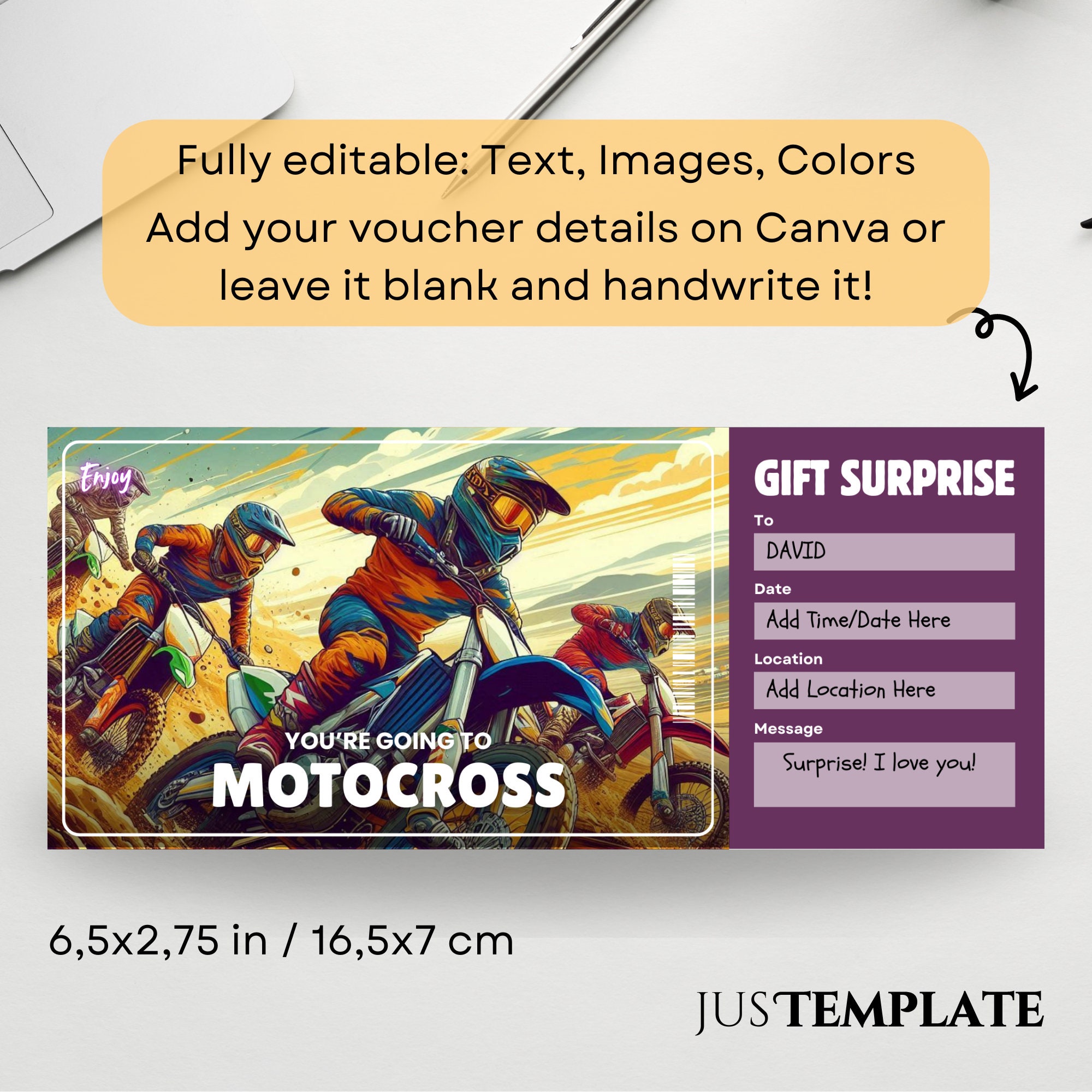 Motocross Racing Ticket Template, Dirt Bike Voucher Invitation ...
