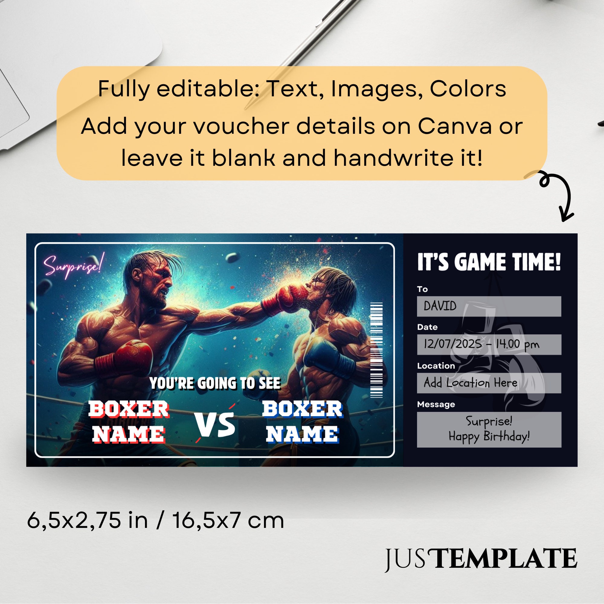 Boxing Ticket Template Printable – Sports Event Invite, Boxing Match ...