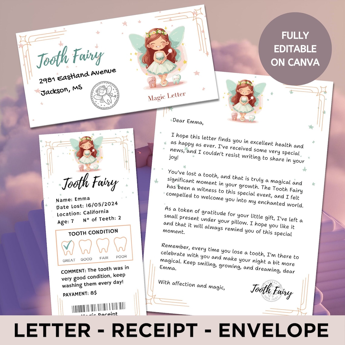 Tooth Fairy Certificate, Printable Tooth Fairy Letter, Tooth Fairy ...