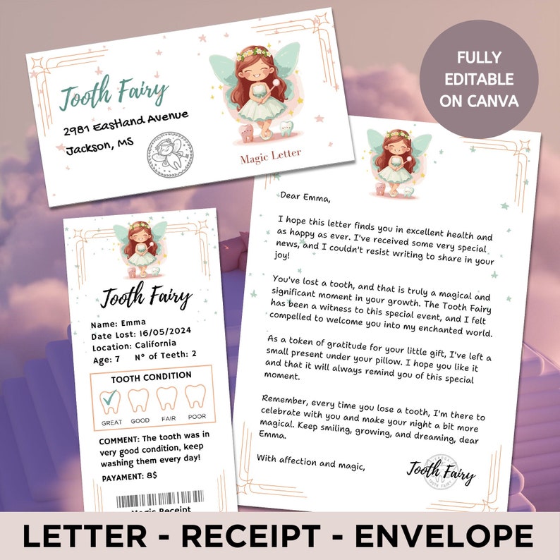 Tooth Fairy Certificate, Printable Tooth Fairy Letter, Tooth Fairy ...