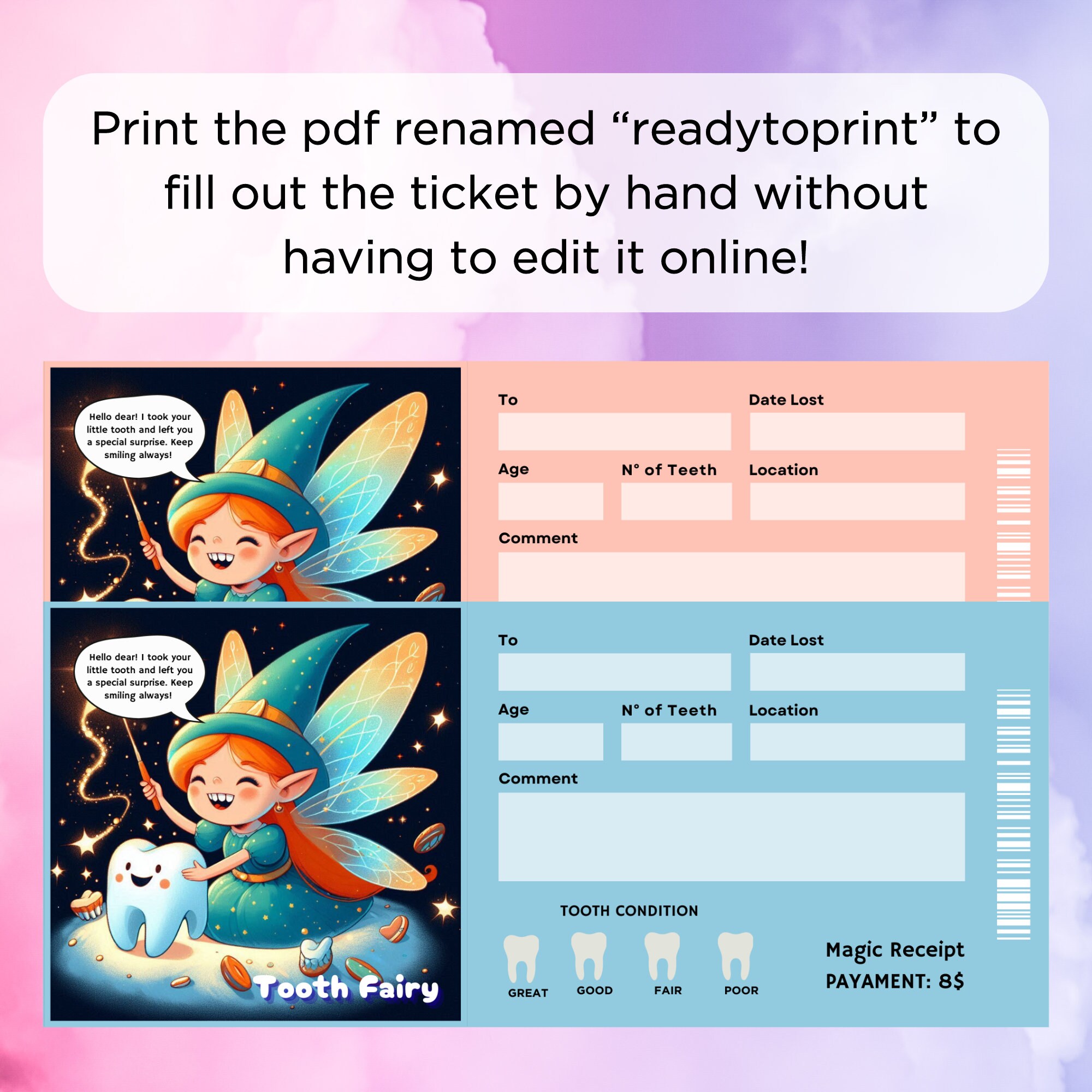 Tooth Fairy Certificate Template, Tooth Fairy Letter, Printable Receipt ...