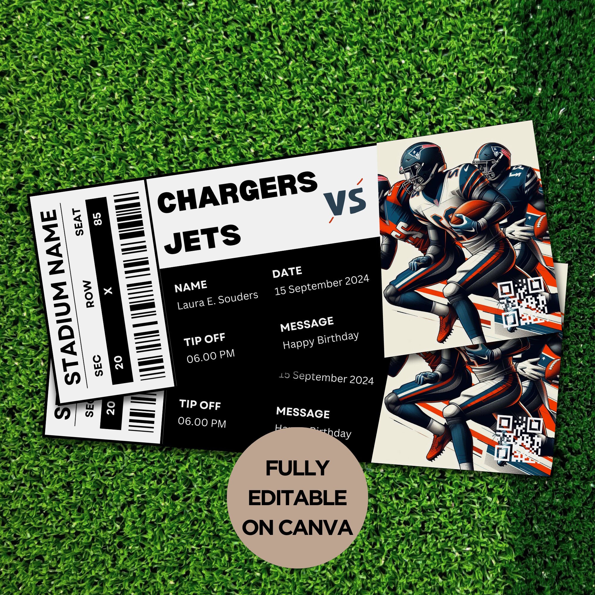 Football Ticket Template, Event Ticket, Football Game Ticket, Sports ...