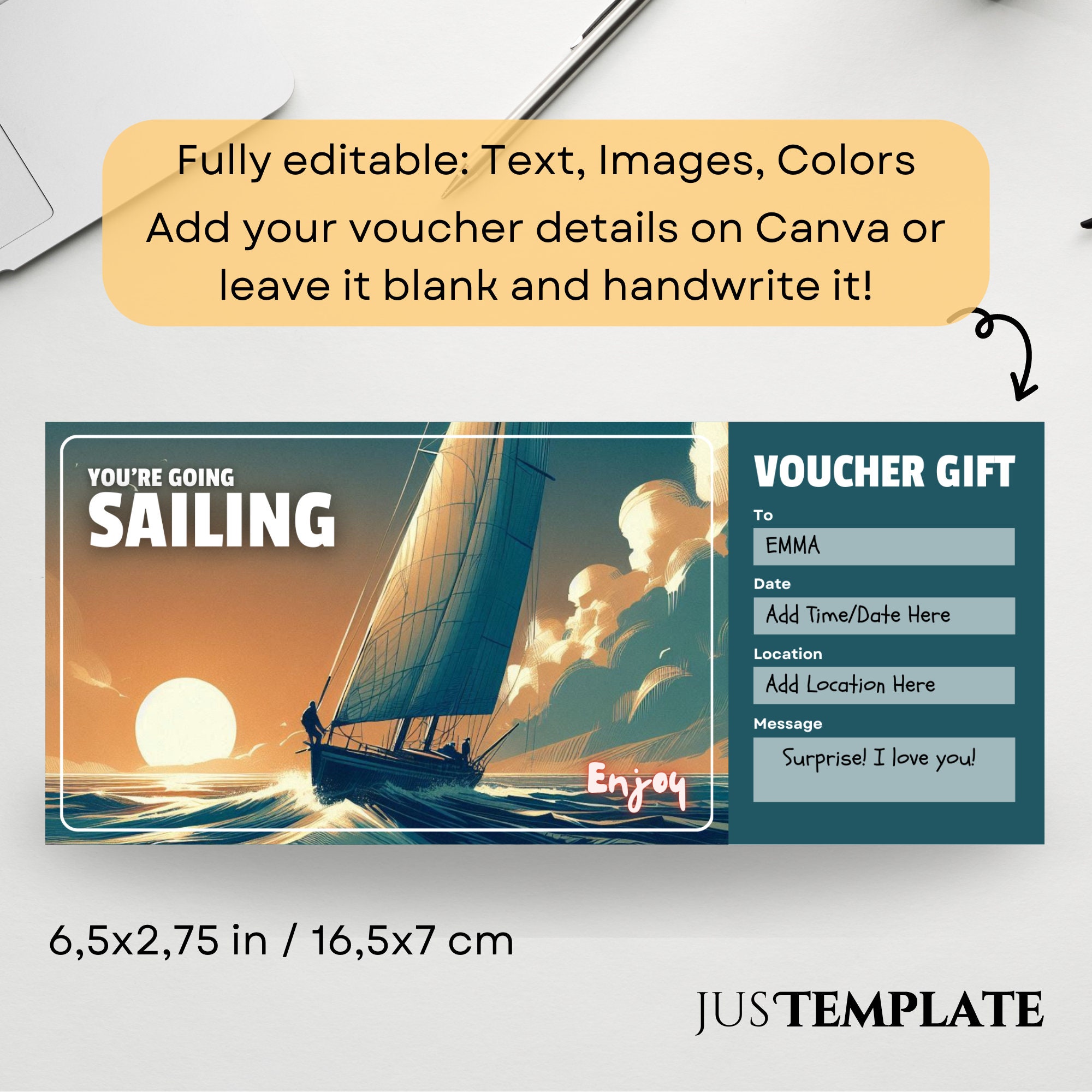 Sailing Ticket Template, Water Sport Voucher, Printable Sailing Coupon ...