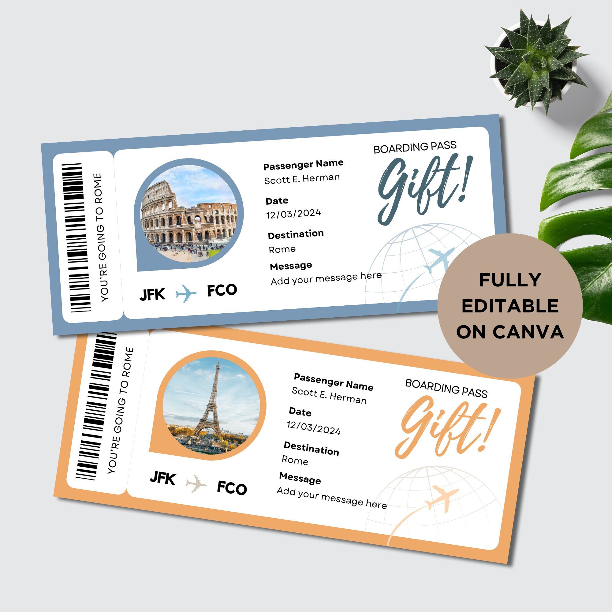 Editable Plane Ticket Template, Boarding Pass Ticket Template, Airline ...
