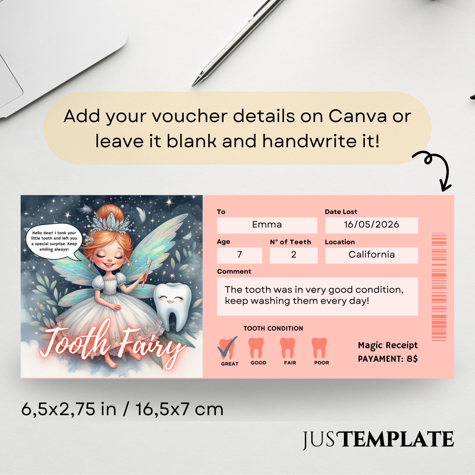 Tooth Fairy Receipt Template, Printable Receipt Template, Tooth Fairy ...