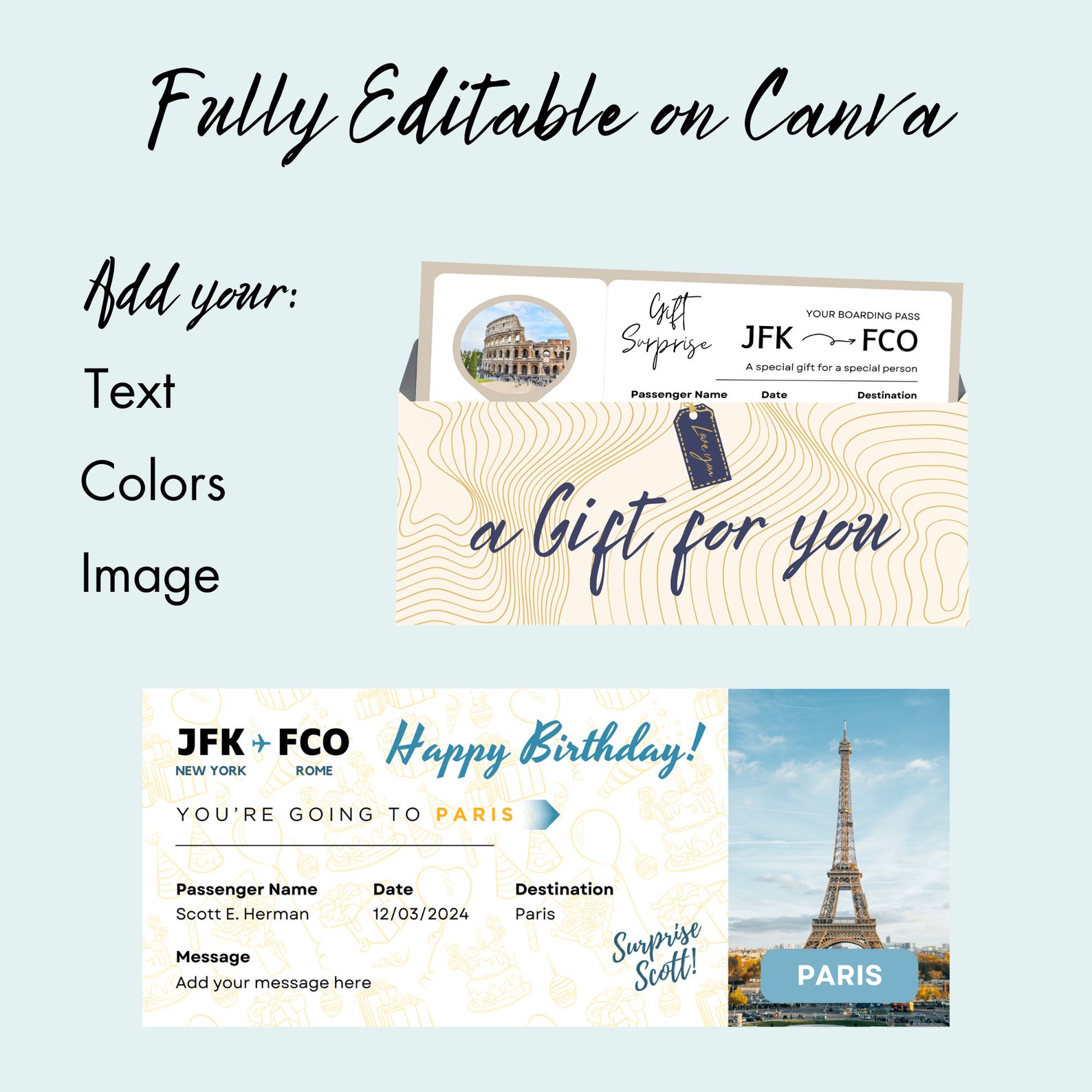 Editable Plane Ticket Template, Boarding Pass Ticket Template, Airline ...
