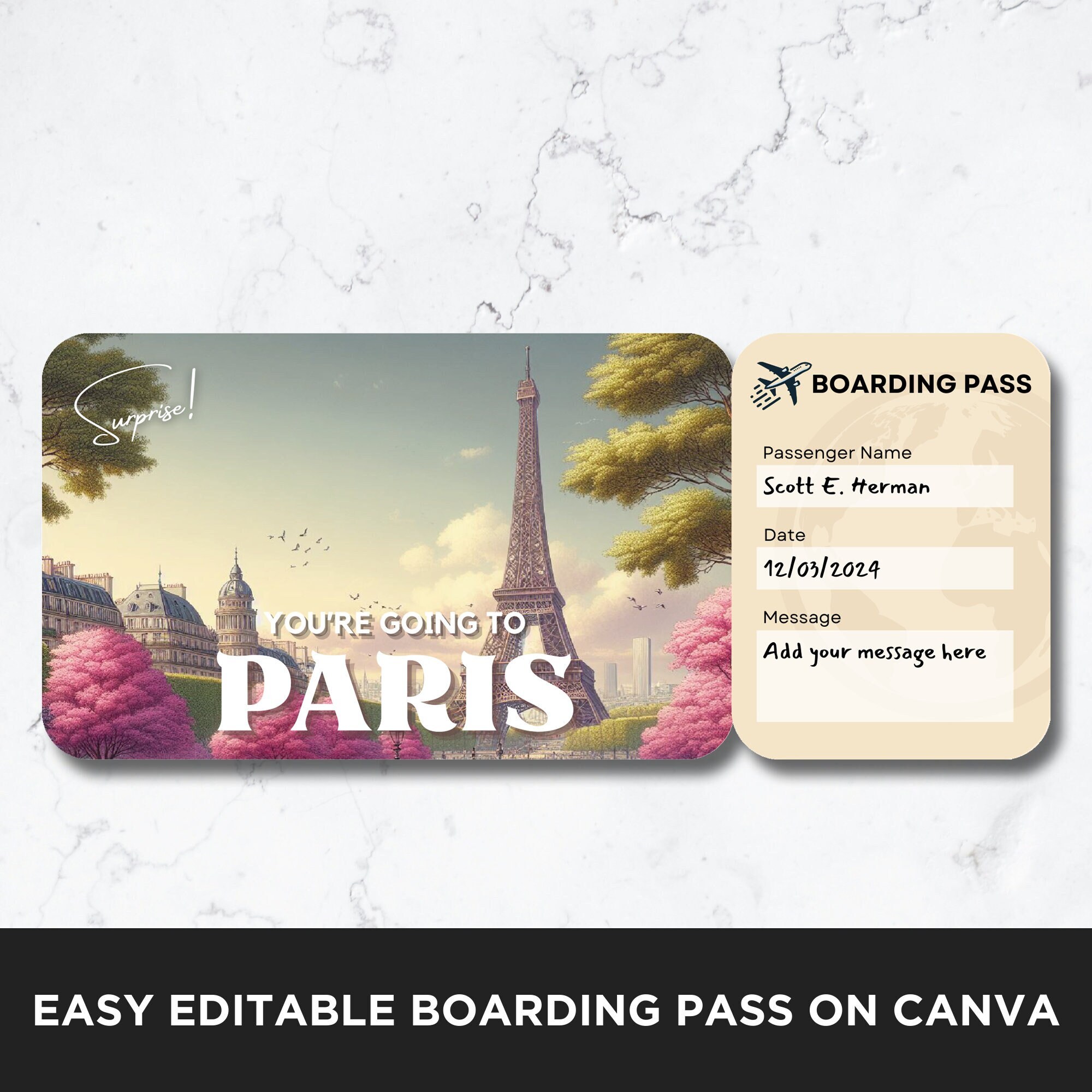 Paris Plane Ticket Template, Boarding Pass Ticket Template, Flight ...